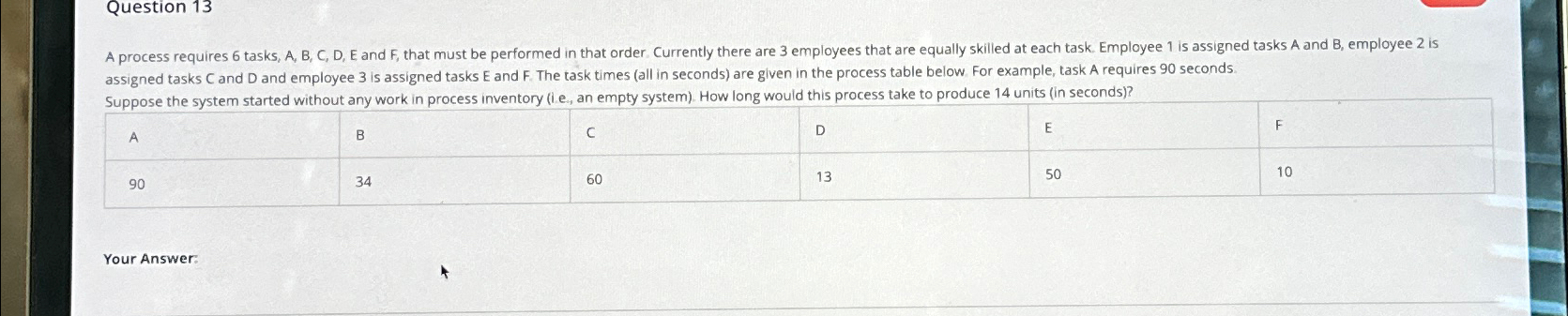 Solved Question 13 ﻿assigned tasks C ﻿and D ﻿and employee 3 | Chegg.com