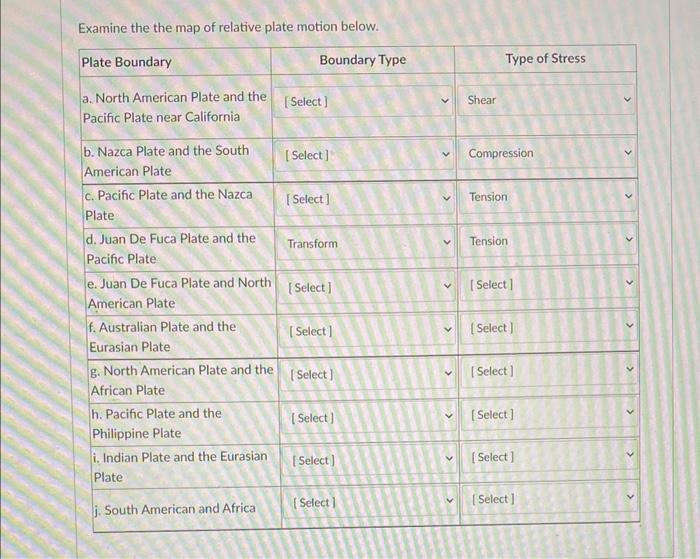 Solved Examine the the map of relative plate motion below. | Chegg.com