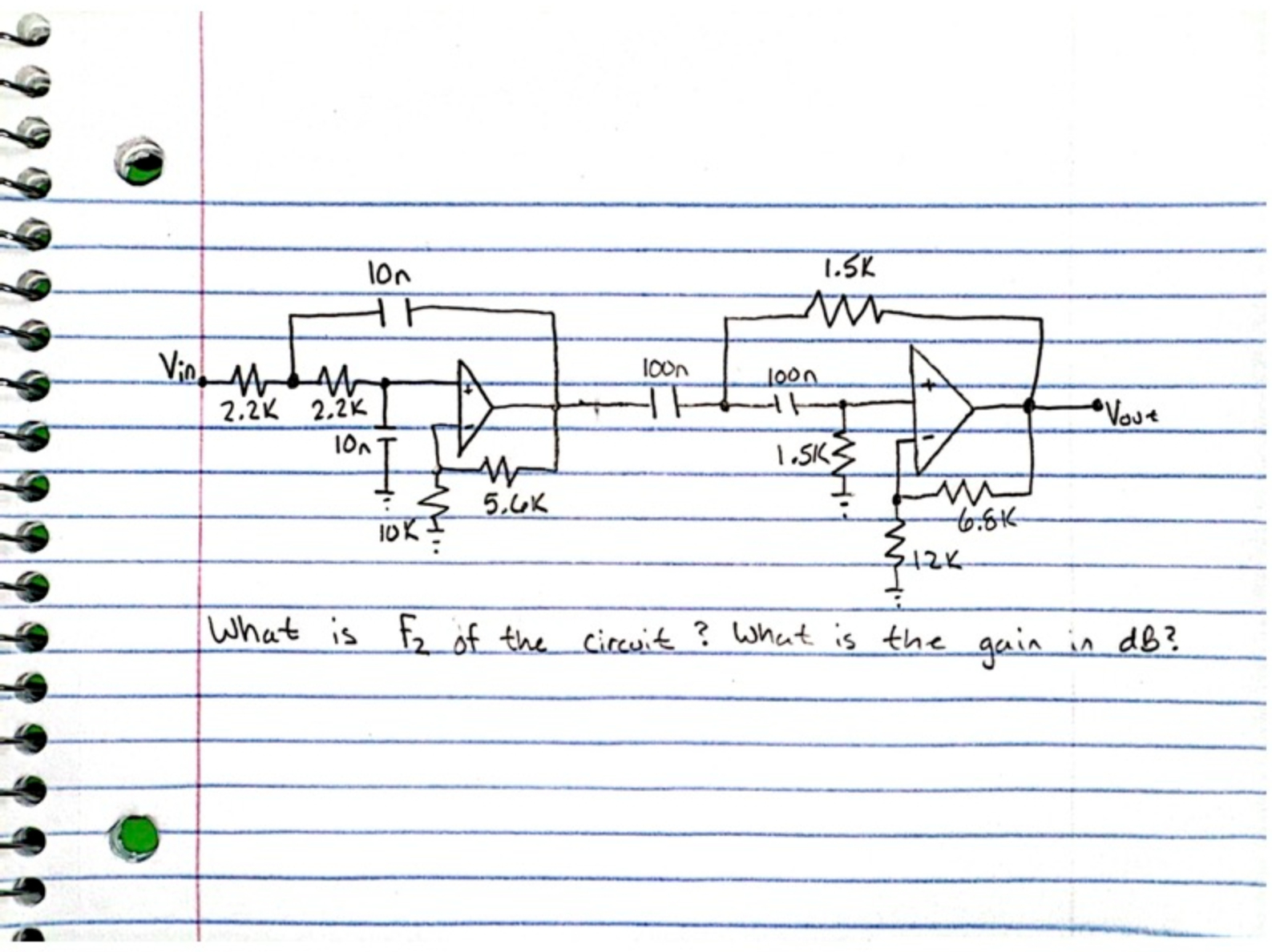 Solved What is F2 ﻿of the circuit? What is the gain in dB ? | Chegg.com