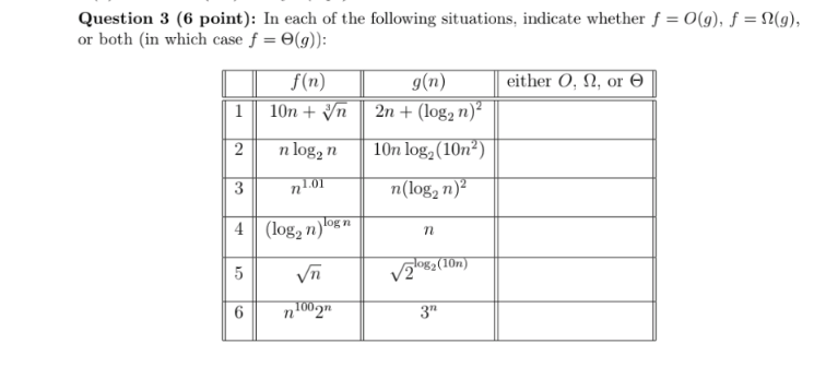 Solved Question 3 (6 ﻿point): In each of the following | Chegg.com