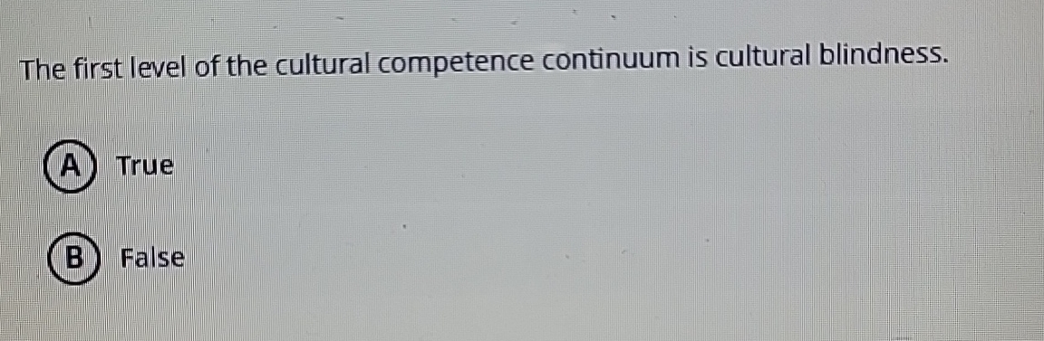 Solved The first level of the cultural competence continuum | Chegg.com