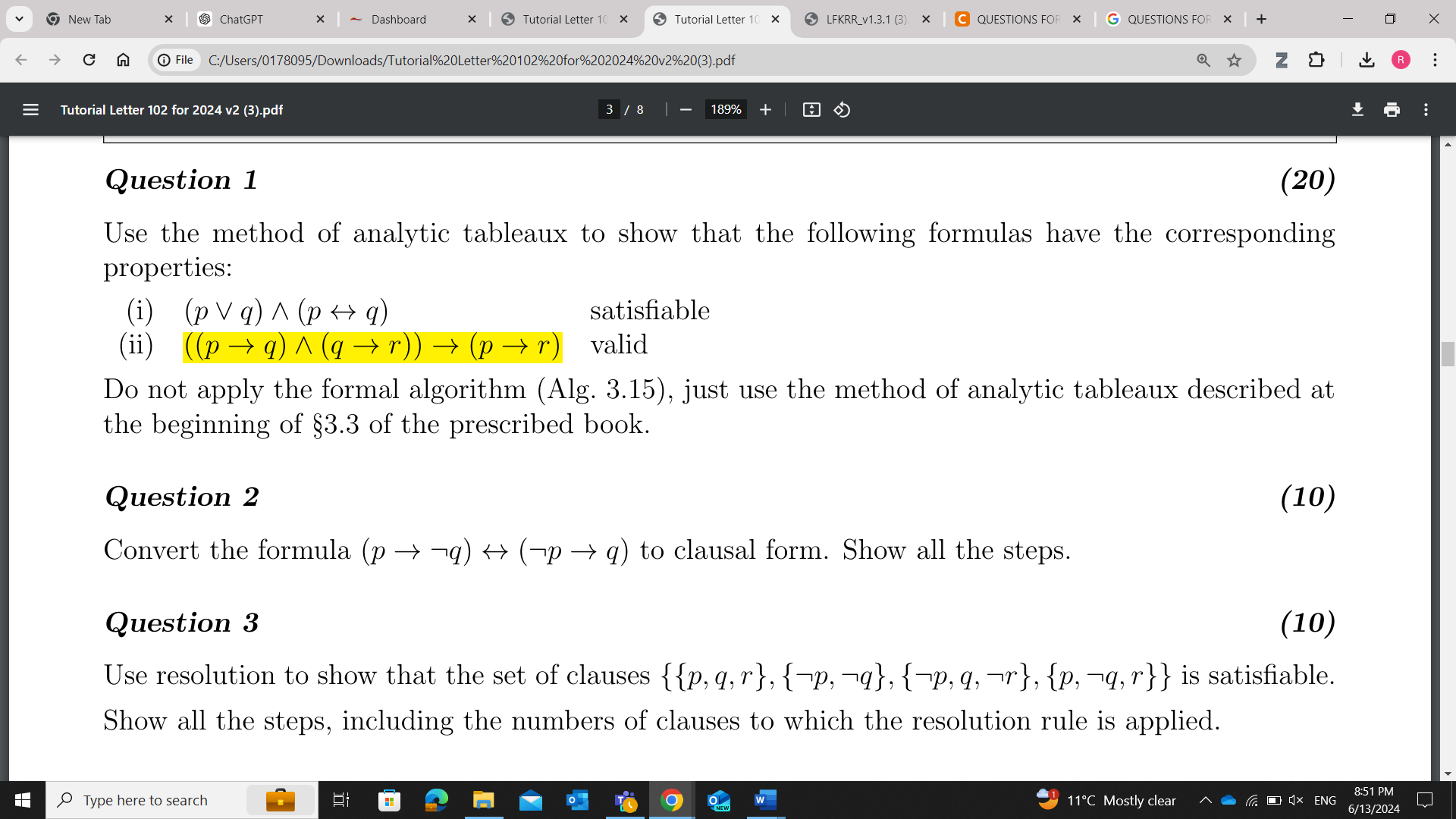 Solved Question 1Use the method of analytic tableaux to show | Chegg.com