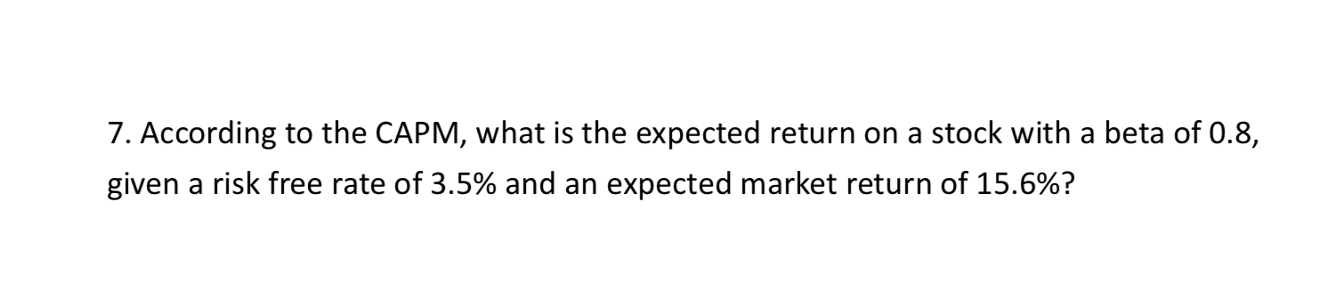 Solved According to the CAPM, what is the expected return on | Chegg.com