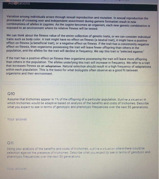 Solved Adaptations Variation among individuals arises | Chegg.com