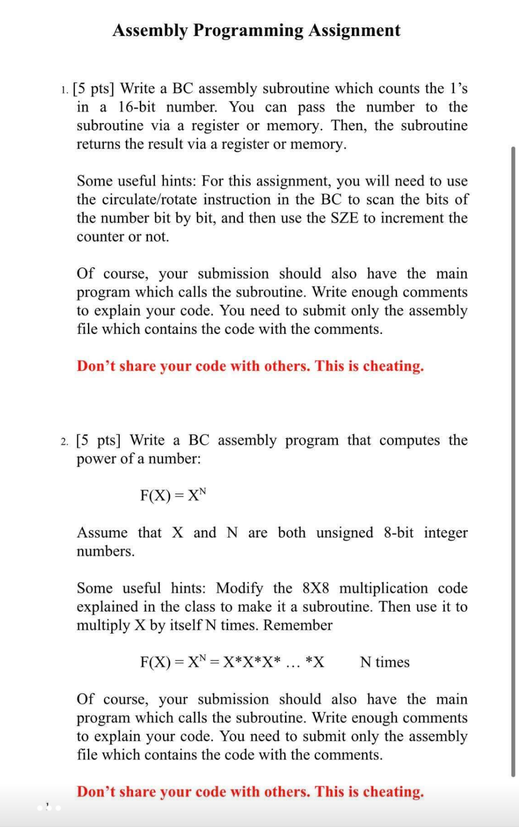 Solved Assembly Programming Assignment 1. [5 pts] Write a BC | Chegg.com
