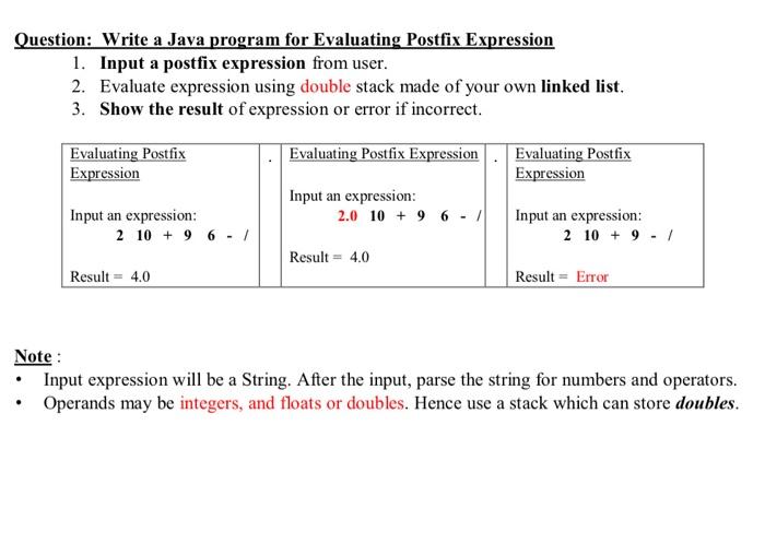Solved Question Write A Java Program For Evaluating Postfix