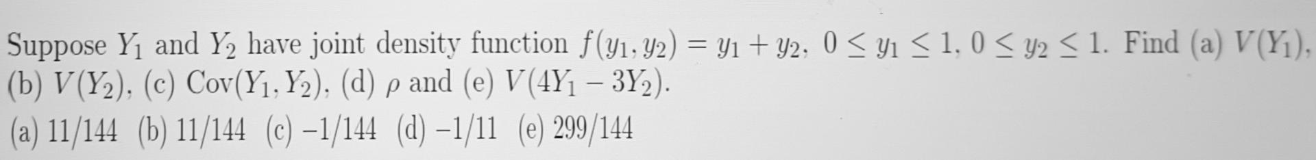 Solved Suppose Y1 and Y2 have joint density function | Chegg.com