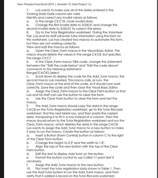 Solved Perspectives Excel 2019 | Module 12: SAM Project 1a | Chegg.com