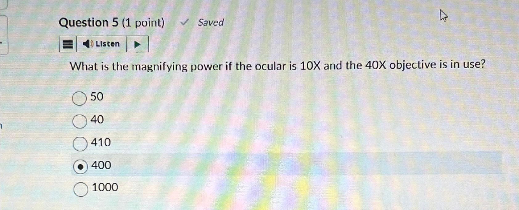Solved Question 5 (1 ﻿point) ﻿SavedLIstenWhat is the | Chegg.com