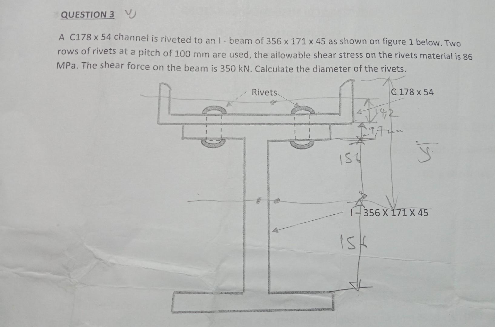 Solved A C 178×54 channel is riveted to an I-beam of | Chegg.com
