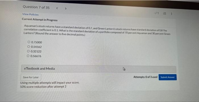 Solved Aquamar's stock returns have a standard deviation of | Chegg.com