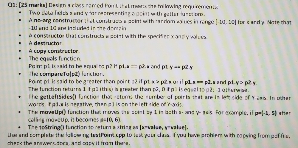 Solved Q1 25 Marks Design A Class Named Point Chegg