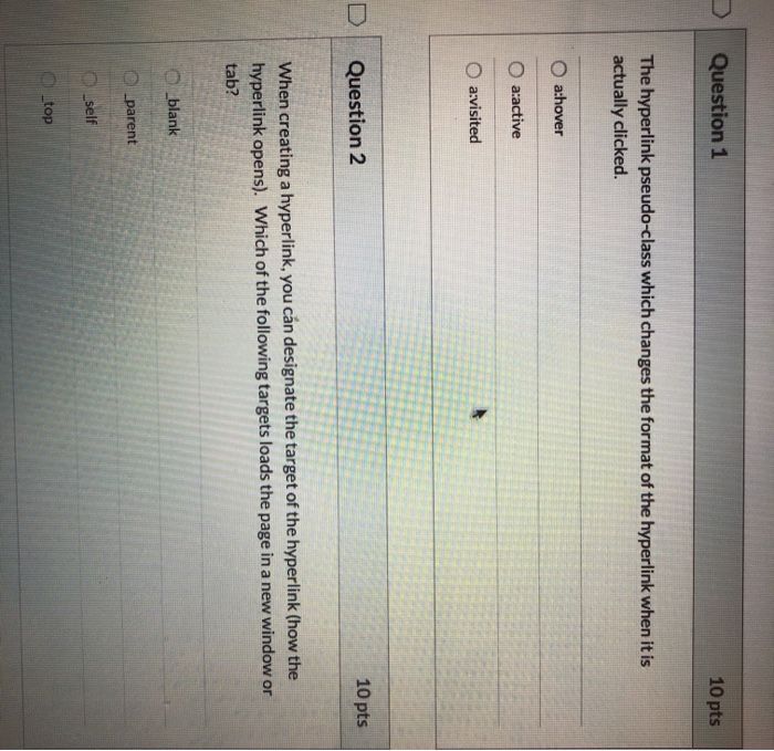Solved Question 1 10 pts The hyperlink pseudo-class which | Chegg.com