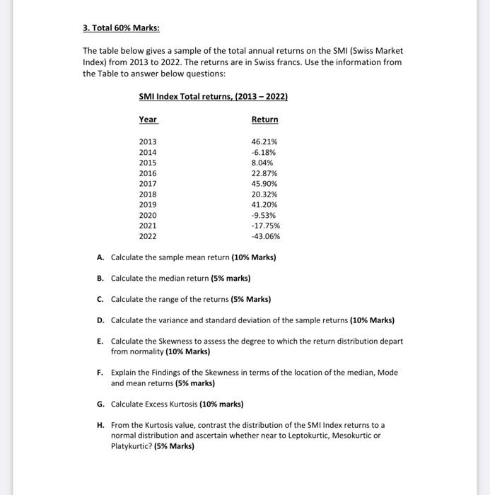 Solved 3. Total 60% Marks: The table below gives a sample of | Chegg.com