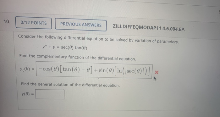 Solved 10. 0/12 POINTS PREVIOUS ANSWERS ZILLDIFFEQMODAP11 | Chegg.com