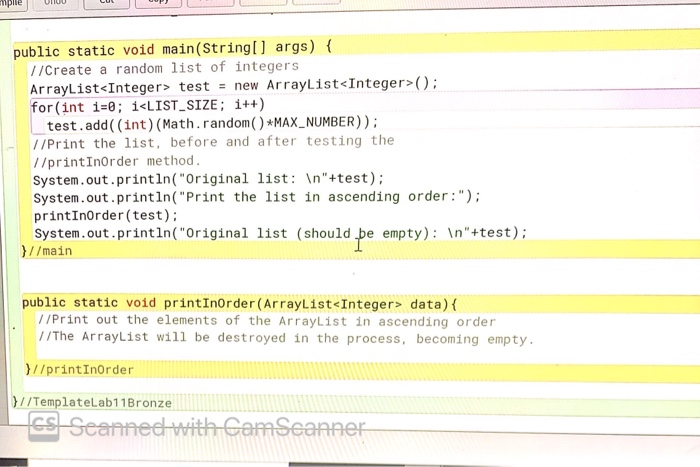 Solved BRONZE Selection Sort to print an ArrayList 1. Start | Chegg.com