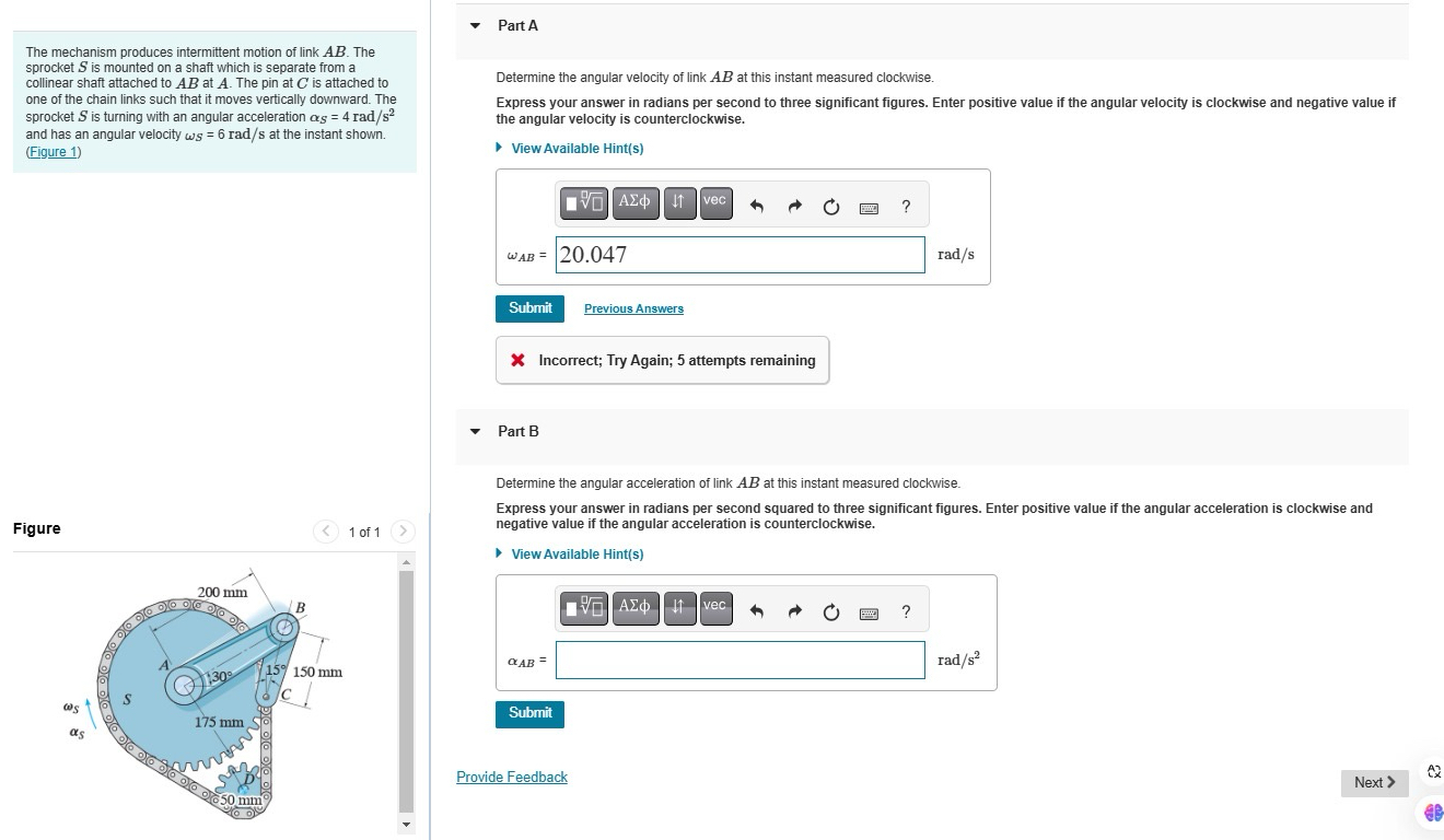 Solved The mechanism produces intermittent motion of link | Chegg.com