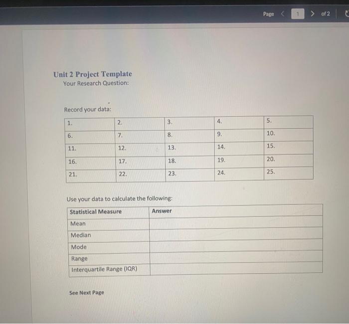 Solved Unit 2 Project Template Your Research Question: | Chegg.com
