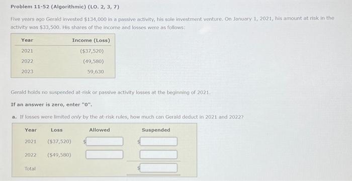 Solved Problem 11-52 (Algorithmic) (LO. 2, 3, 7) Five years | Chegg.com Solved Problem 11-52 (Algorithmic) (LO. 2, 3, 7) Five years | Chegg.com