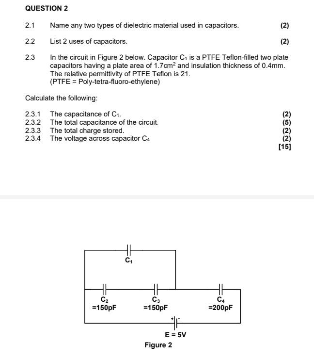 Solved QUESTION 2 2.1 Name any two types of dielectric | Chegg.com