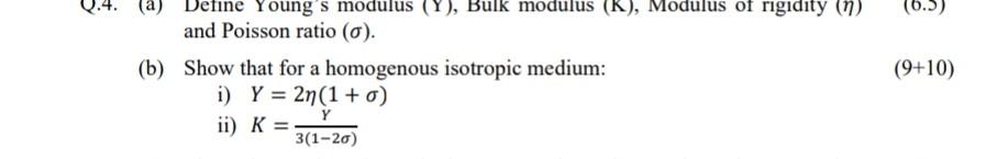 Solved V.4. (a) Define Young s modulus (Y), Bulk modulus | Chegg.com