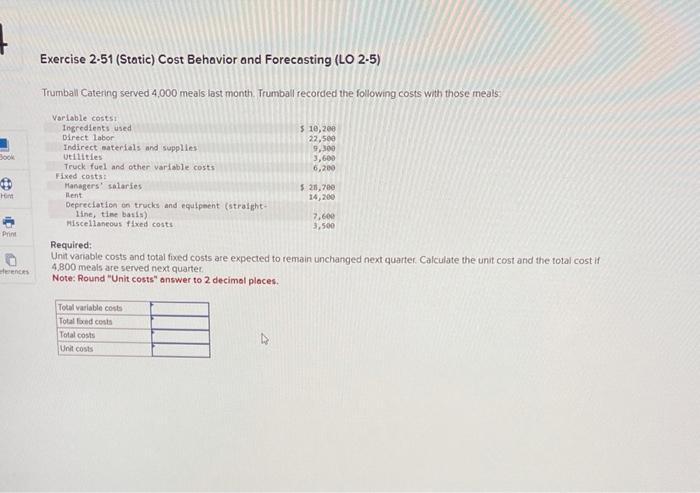 Solved Exercise 2.51 (Static) Cost Behavior and Forecasting | Chegg.com