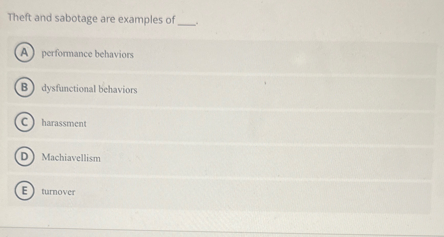 Solved Theft and sabotage are examples ofperformance | Chegg.com