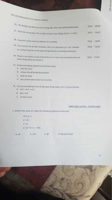 Solved CSE 130 Introduction to Computer Science 36. The | Chegg.com