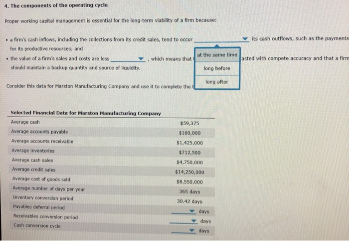 Solved 4. The components of the operating cycle Proper | Chegg.com