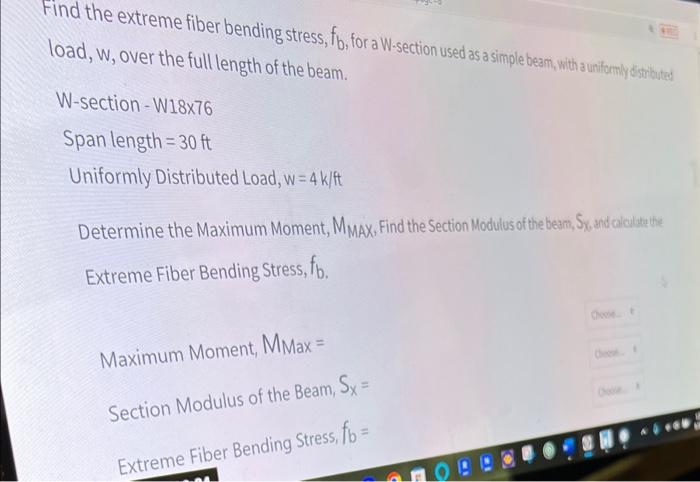 Solved Find the extreme fiber bending stress, fb, for a | Chegg.com
