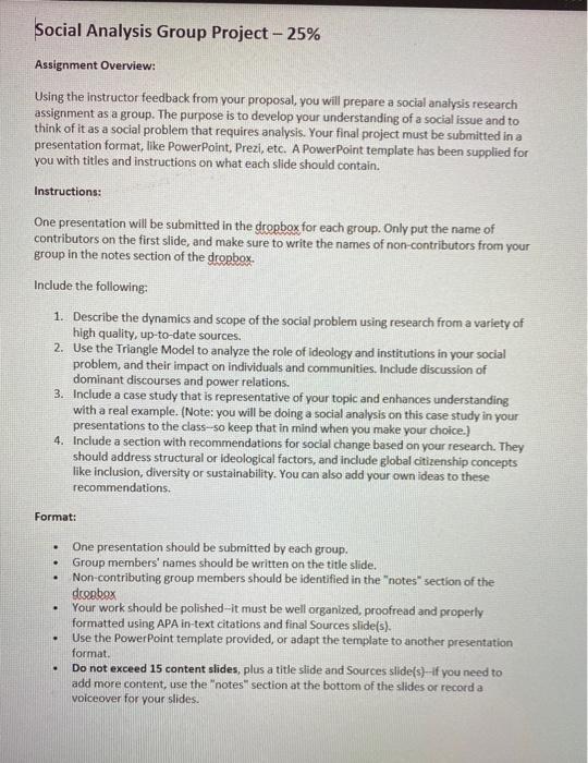 Social Analysis Group Project - 25% Assignment | Chegg.com