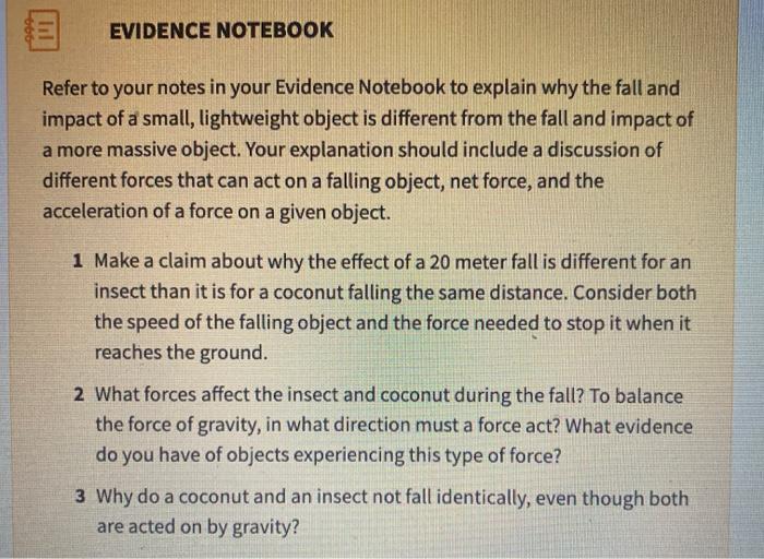 Solved EVIDENCE NOTEBOOK Refer to your notes in your | Chegg.com
