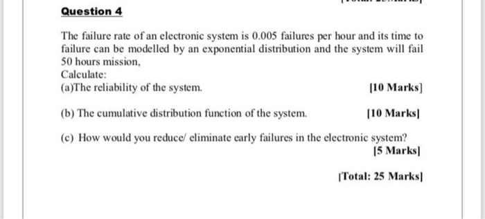 Solved Question 4 The failure rate of an electronic system | Chegg.com