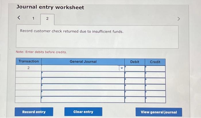 Solved Journal entry worksheet Record customer check | Chegg.com