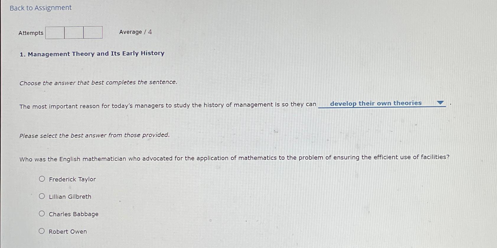 Solved Back to AssignmentAttemptsAverage / 4Management | Chegg.com