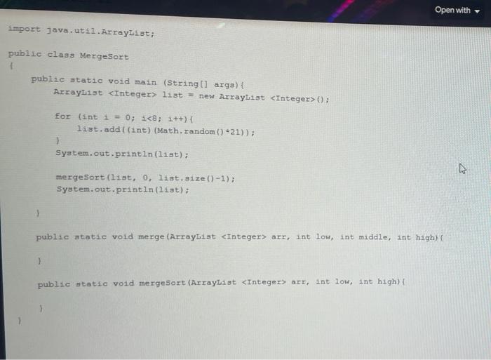 Solved Open with import java.util.ArrayList; public class | Chegg.com