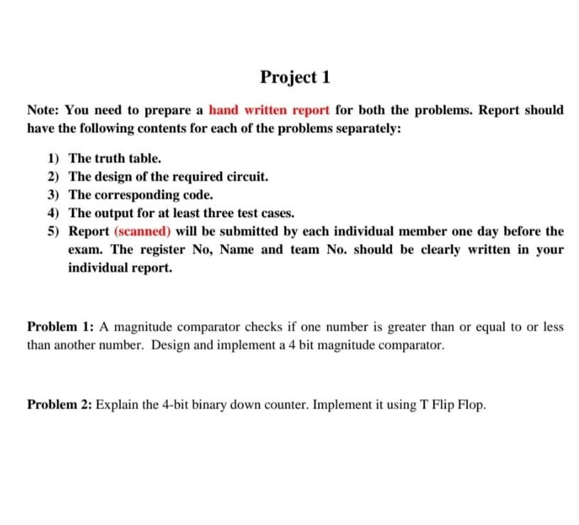 Solved Project 1 Note: You need to prepare a hand written | Chegg.com