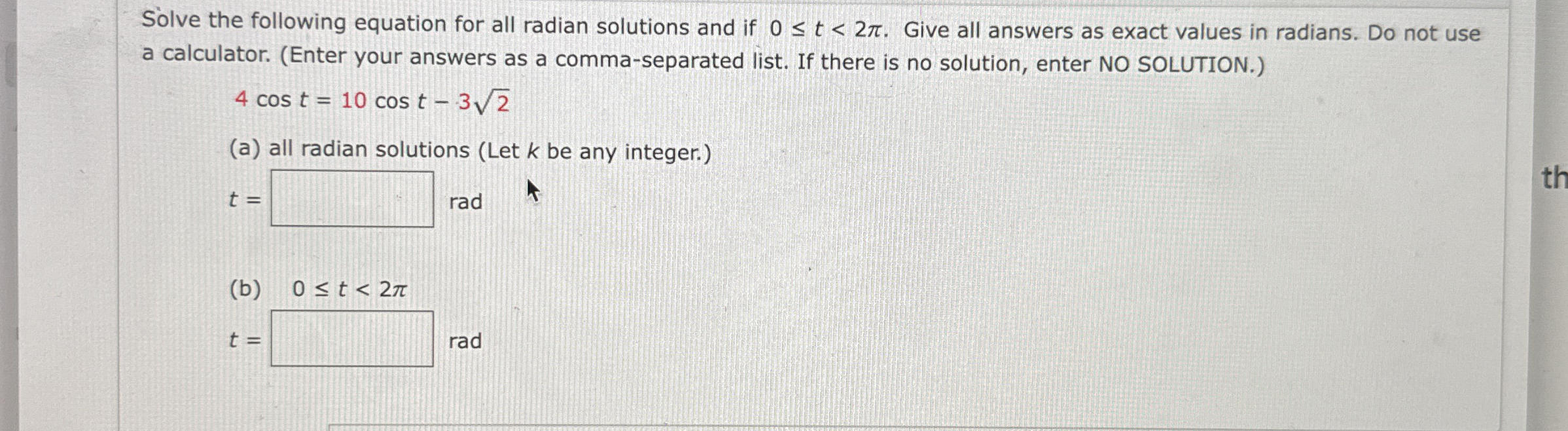 Solved Solve the following equation for all radian solutions | Chegg.com