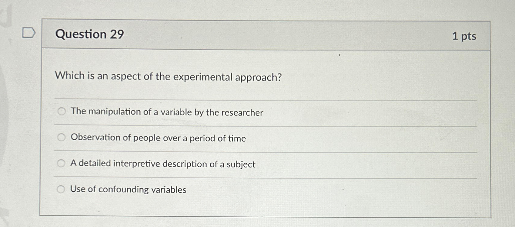 Solved Question 291ptsWhich is an aspect of the experimental | Chegg.com