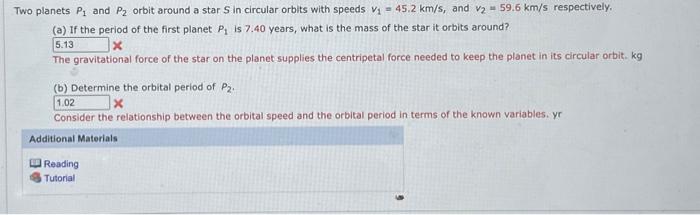 Two planets P1 and P2 orbit around a star S in | Chegg.com