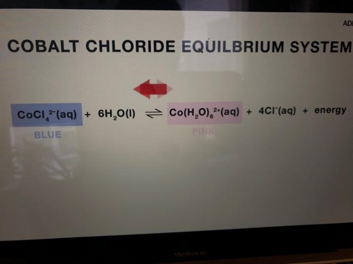 Solved ADI COBALT CHLORIDE EQUILBRIUM SYSTEM + CoCl2- (aq) + | Chegg.com