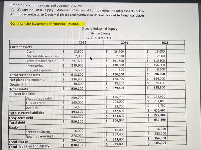 Solved Prepare the common-size, and common-base year for | Chegg.com