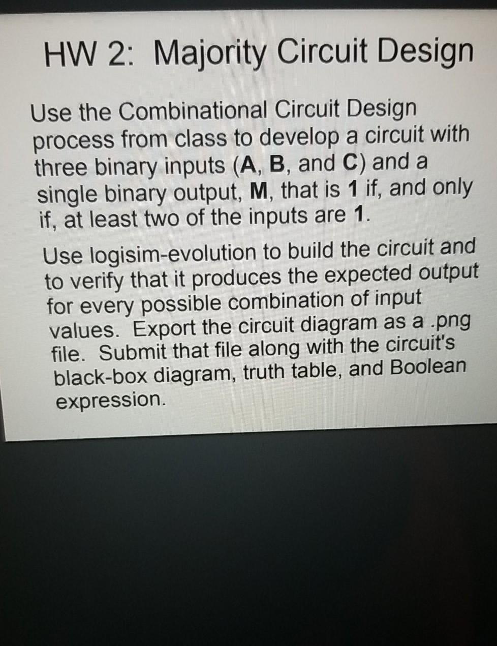 Solved HW 2: Majority Circuit Design Use the Combinational | Chegg.com