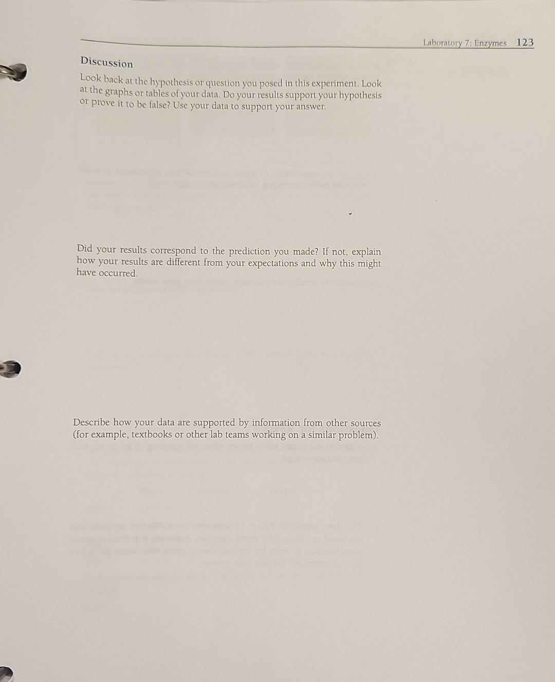 Laboratory 7: Enzymes 123 Discussion Look back at the | Chegg.com