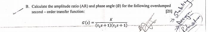 Solved B. Calculate the amplitude ratio (AR) and phase angle | Chegg.com