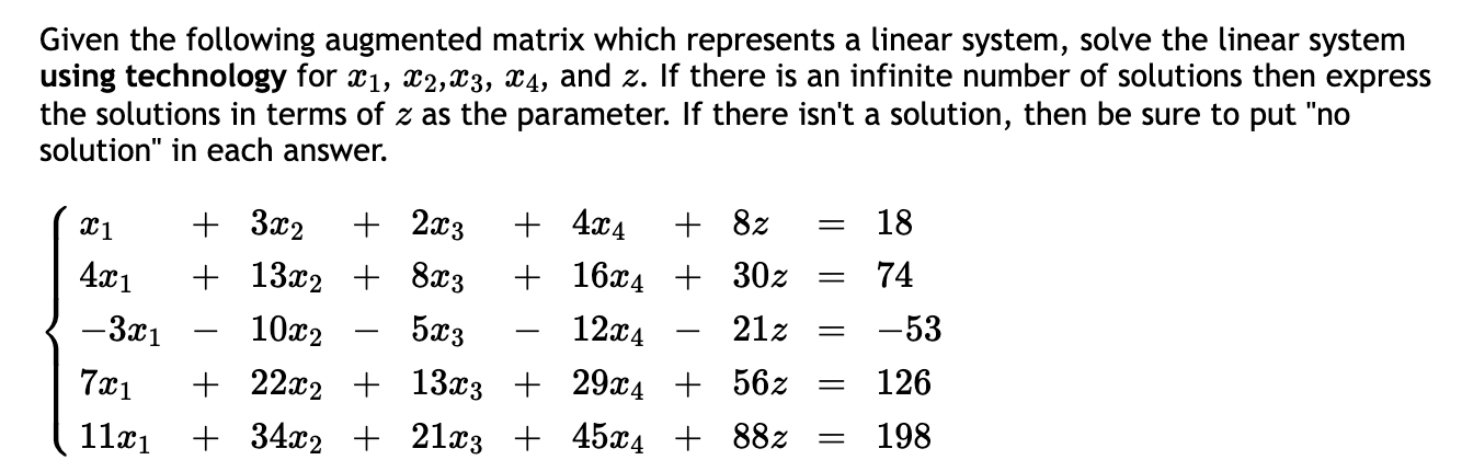 Solved Given the following augmented matrix which represents | Chegg.com