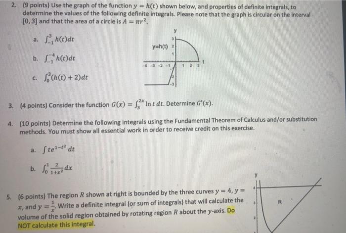Solved 2. (9 points) Use the graph of the function y =h(t) | Chegg.com