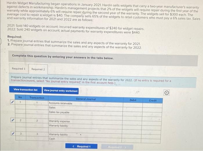 Solved Hardin Widget Manufacturing began operations in | Chegg.com