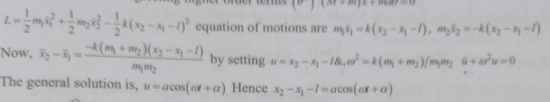 Solved Particle of mass m1 and m2, connected by a light | Chegg.com