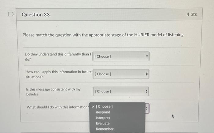 Question 33 Please match the question with the | Chegg.com